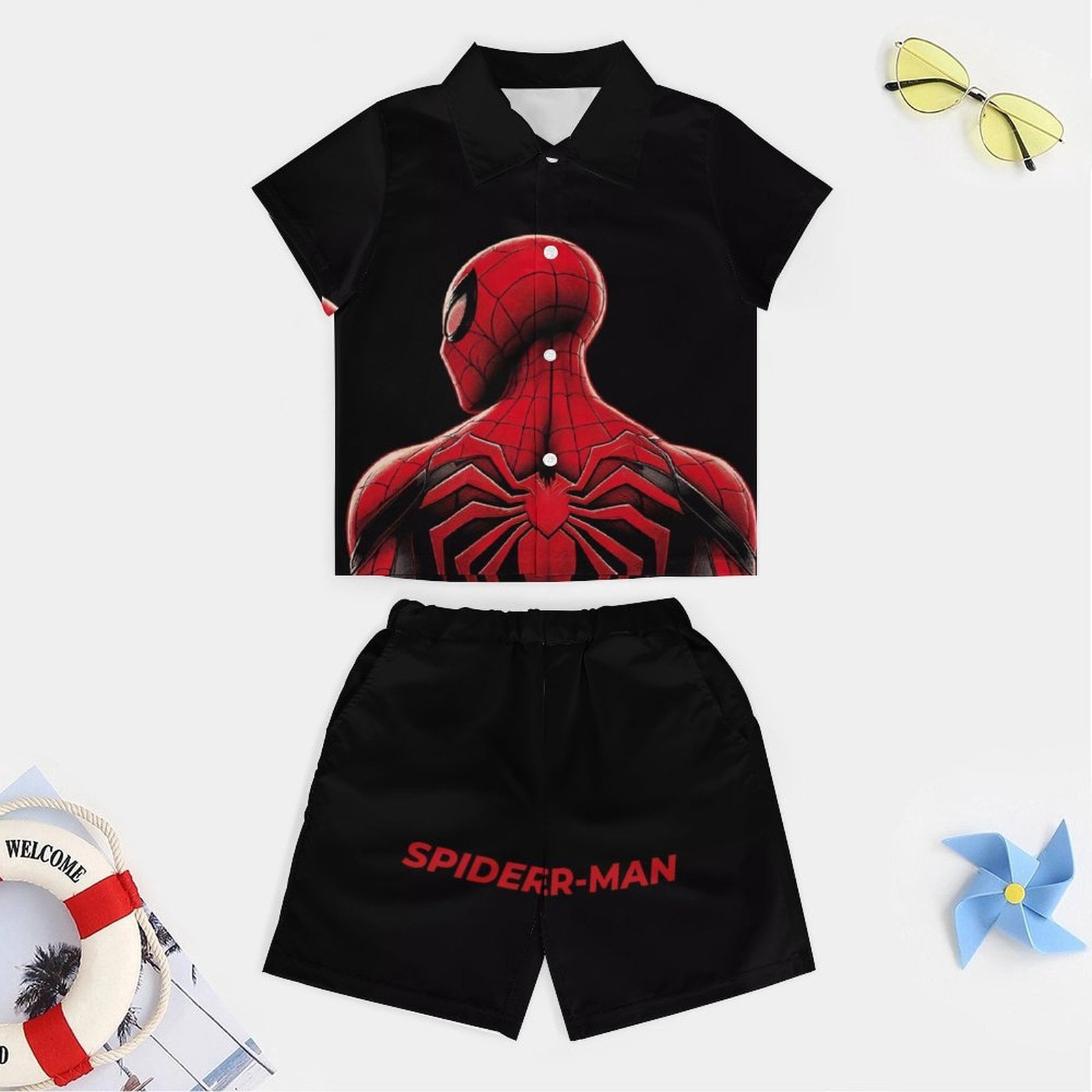 Spider-man Kids Hawaiian Button Down Shirt and Short Set Beach Shirts ...