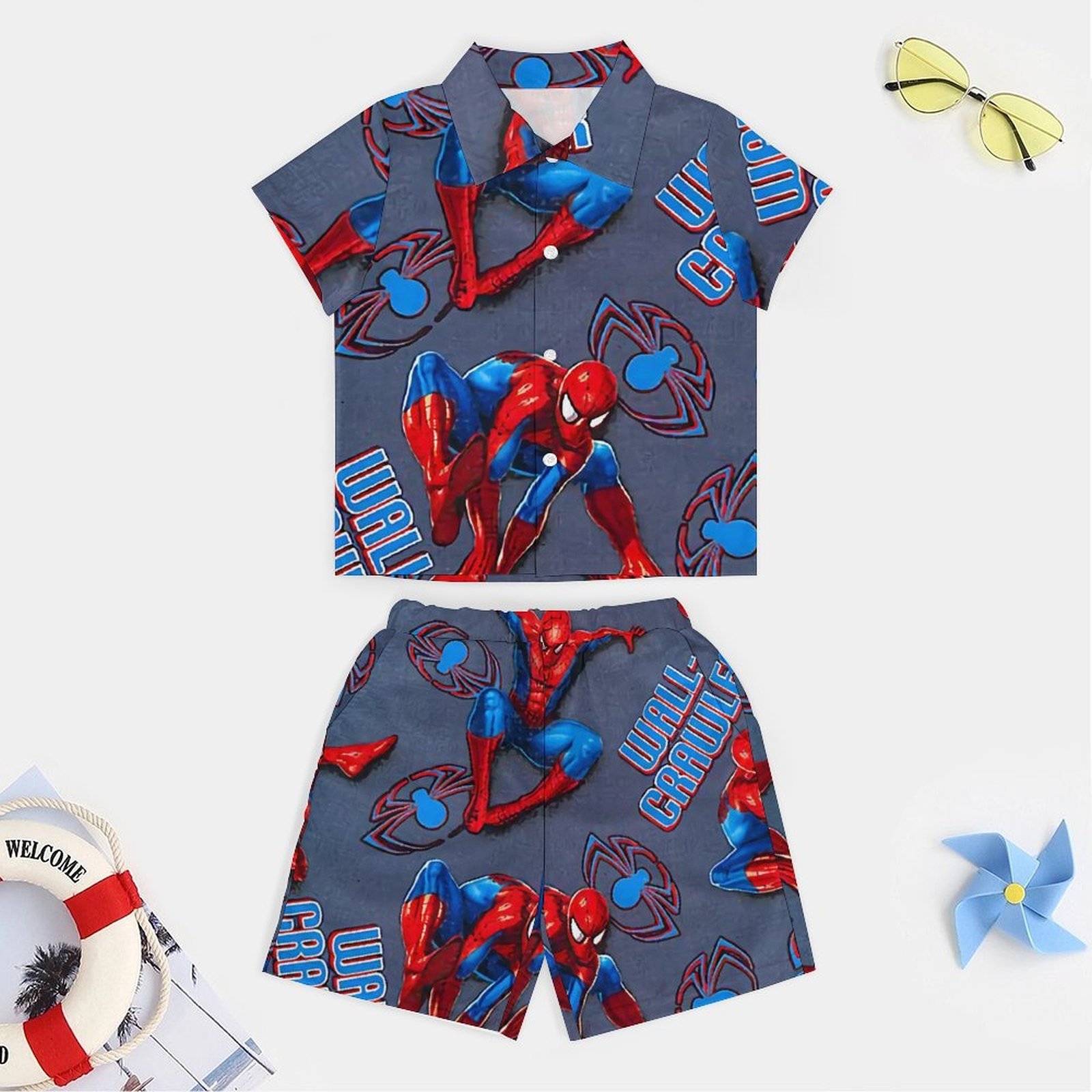 Spider-man Kids Hawaiian Button Down Shirt and Short Set Beach Shirts ...