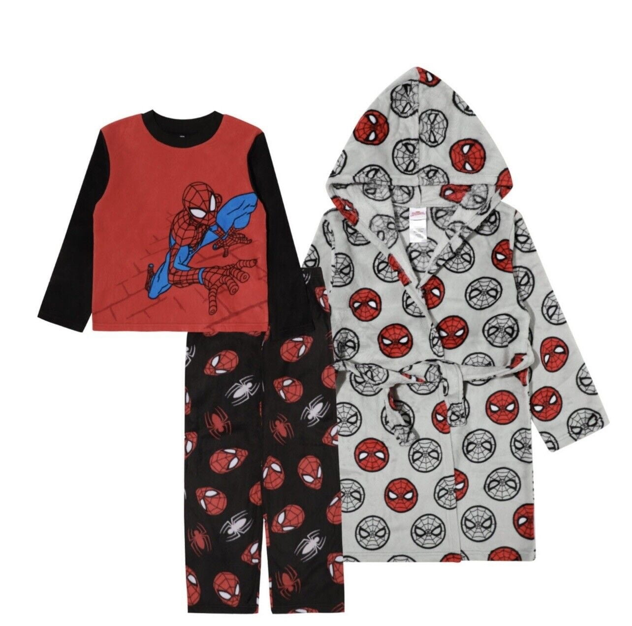 Spider-man Superhero Boy's Fleece Hooded Robe and Pajama Set. Size 8 ...