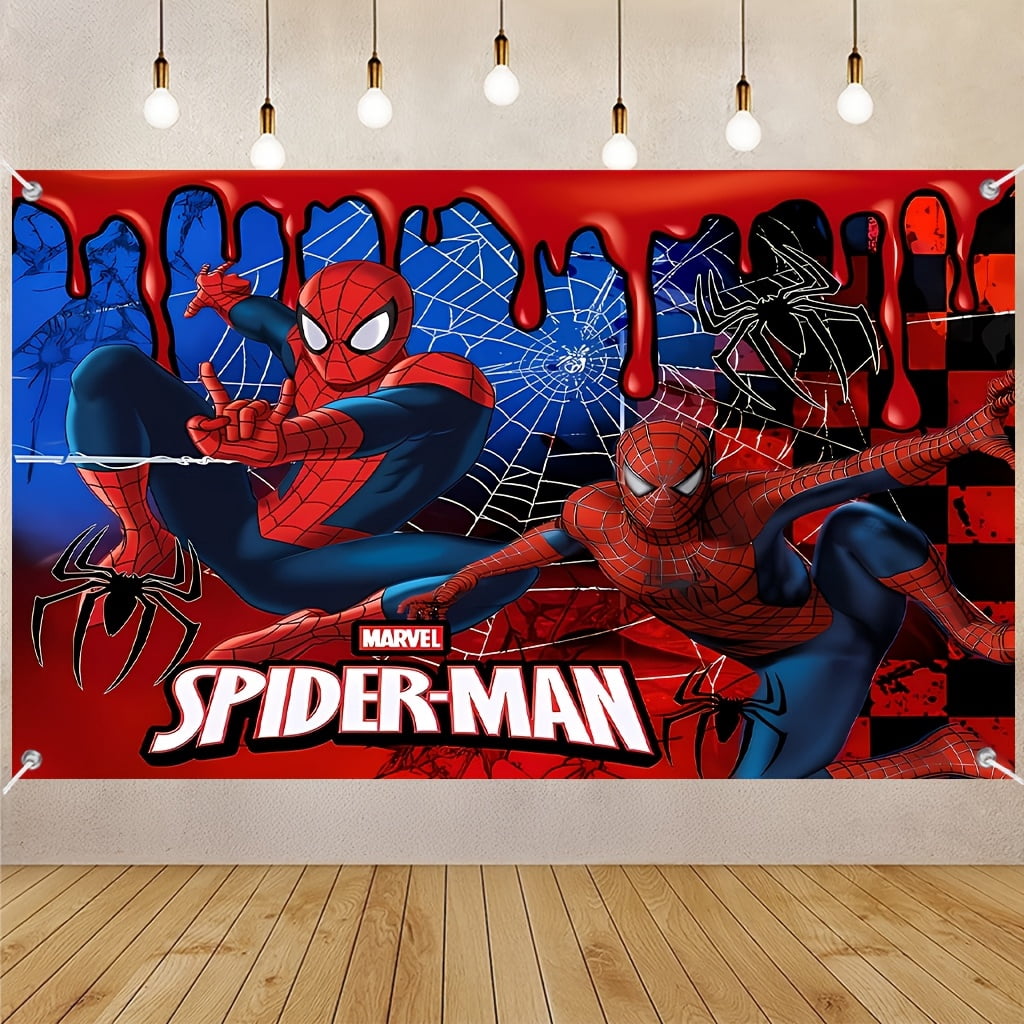 Spider-man cartoon-themed birthday flag background flag Children's ...