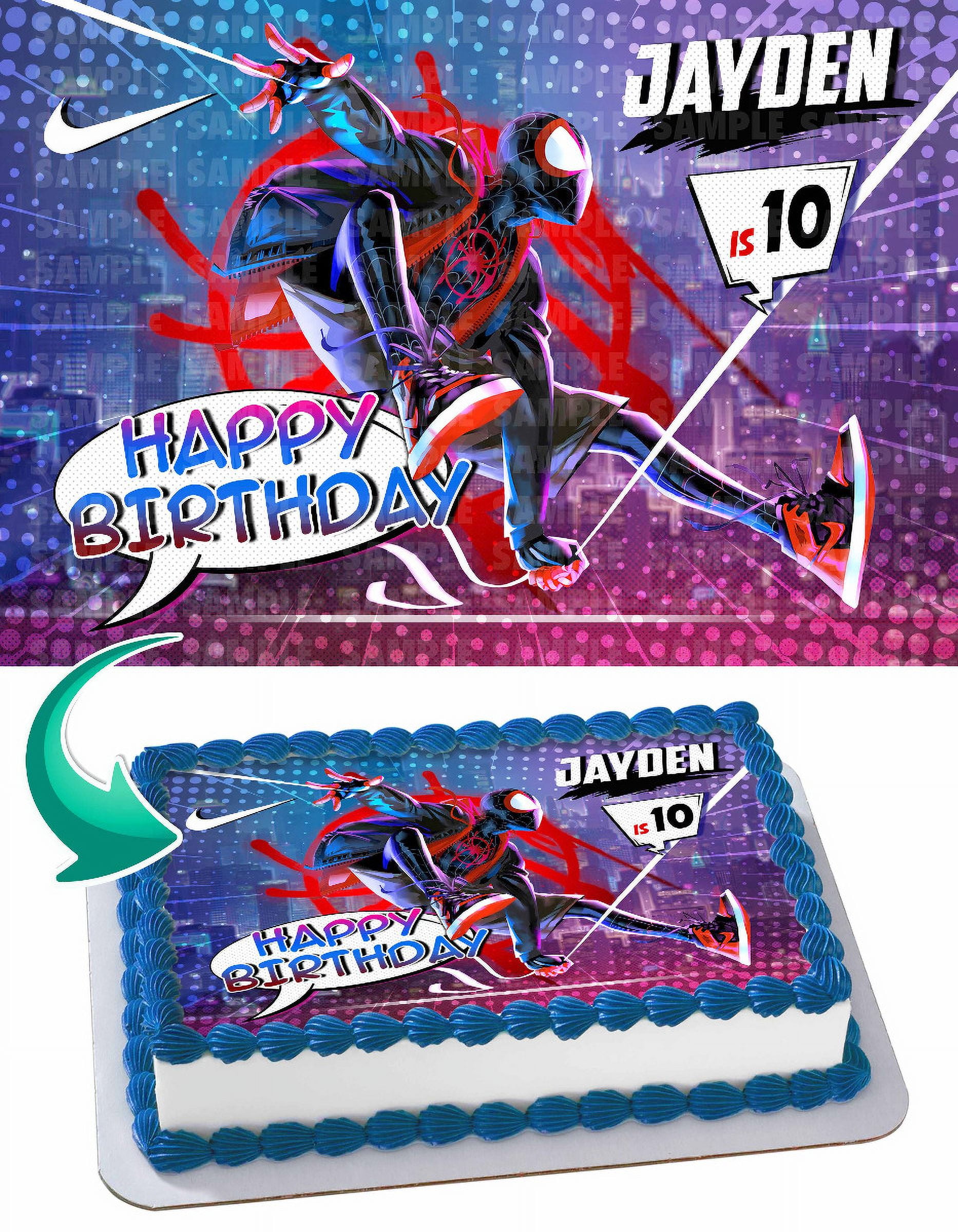 SpiderMan Into the Spider Verse Edible Cake Image Topper Personalized ...