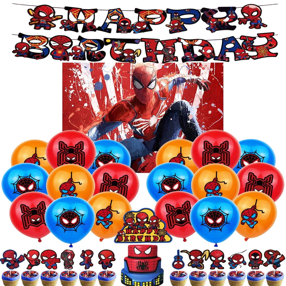 SpiderMan party supplies and decorations include banners, balloons ...