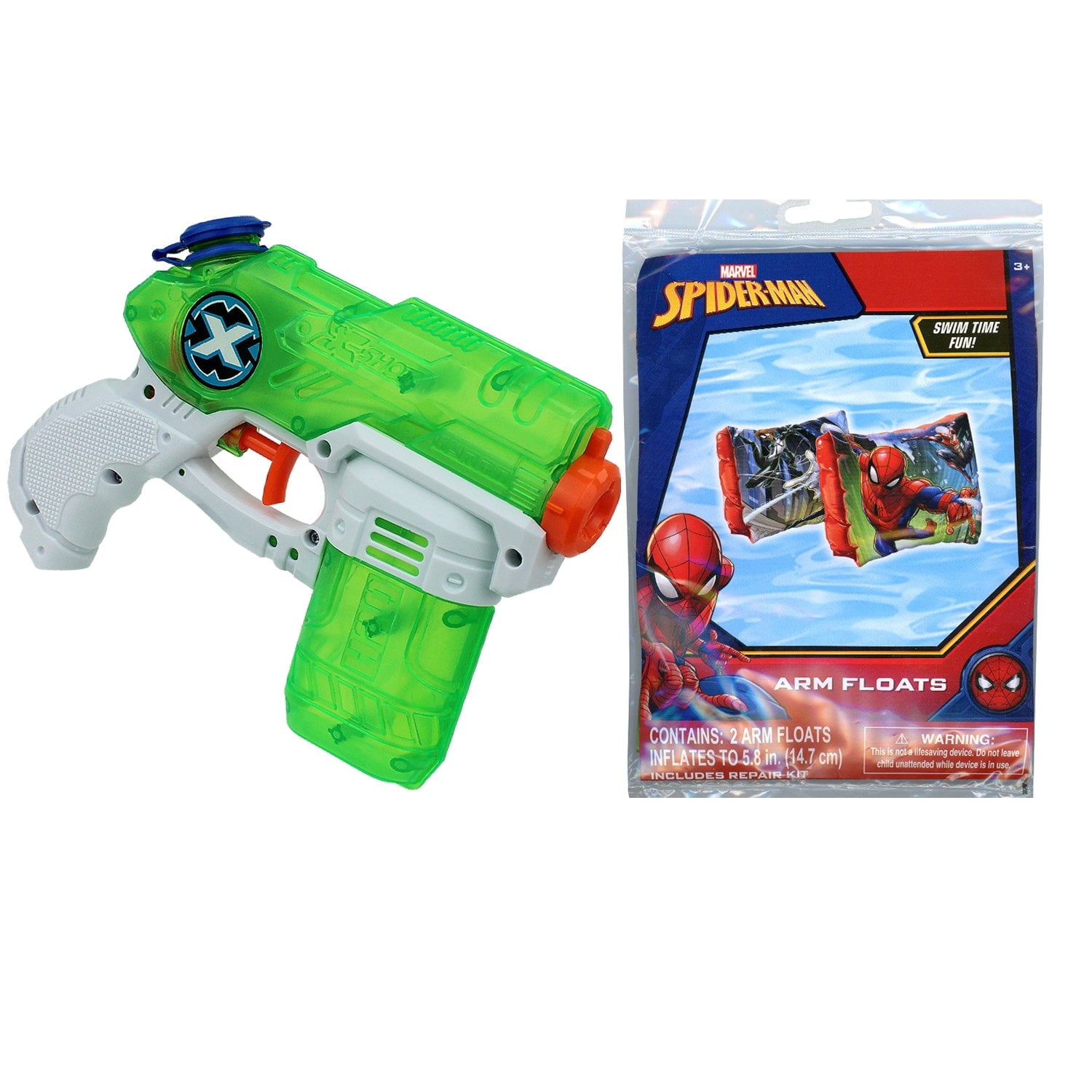 Spiderman 2 Arm Inflatable Floaties with X-Shot Water Warfare Small ...