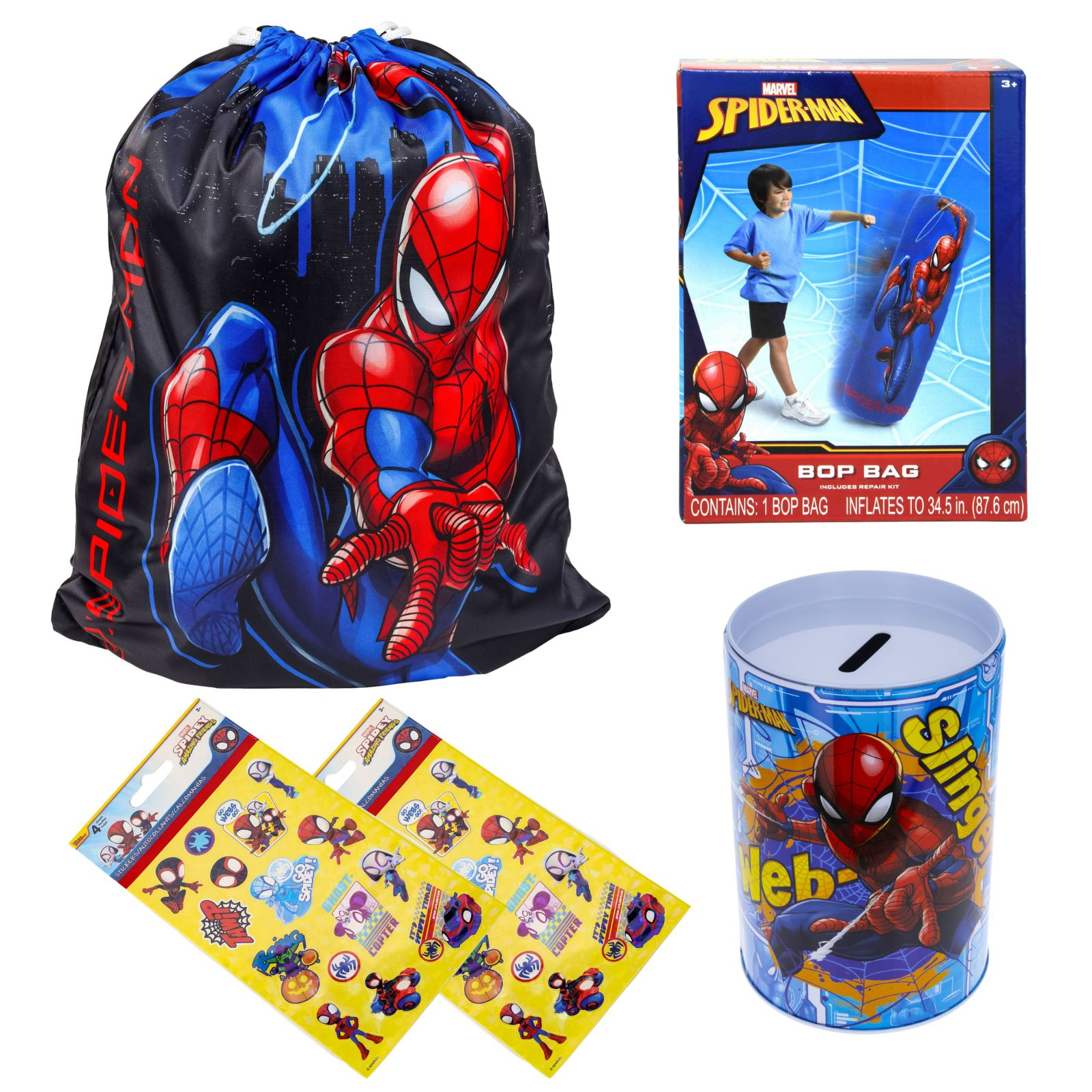 Spiderman 6pc Cinch Bag Backpack Stocking Stuffer Bundle Toys Boys 3 ...