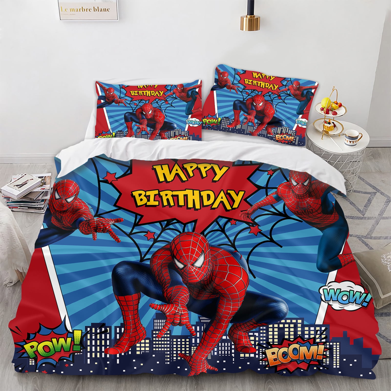 Spiderman Bed Quilt Cover Cartoon Bedding Set 3D Lightweight Three ...