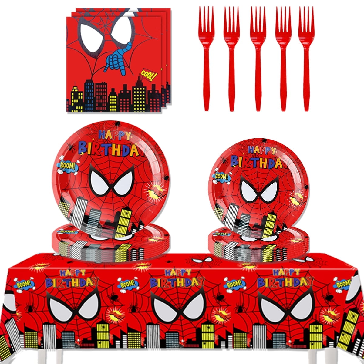 JMOCD 51Pcs Red Spiderman Party Tableware Set, Birthday Party Supplies ...