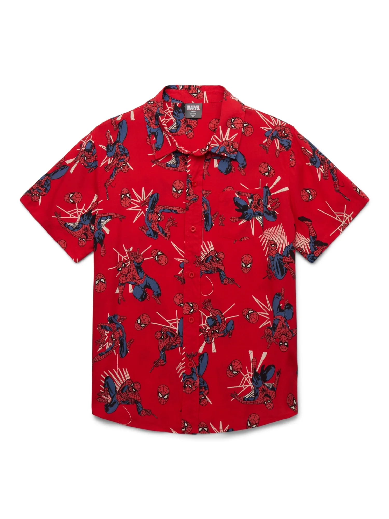 Spiderman Button Up Short Sleeve Tee XS-XXL - Walmart.com