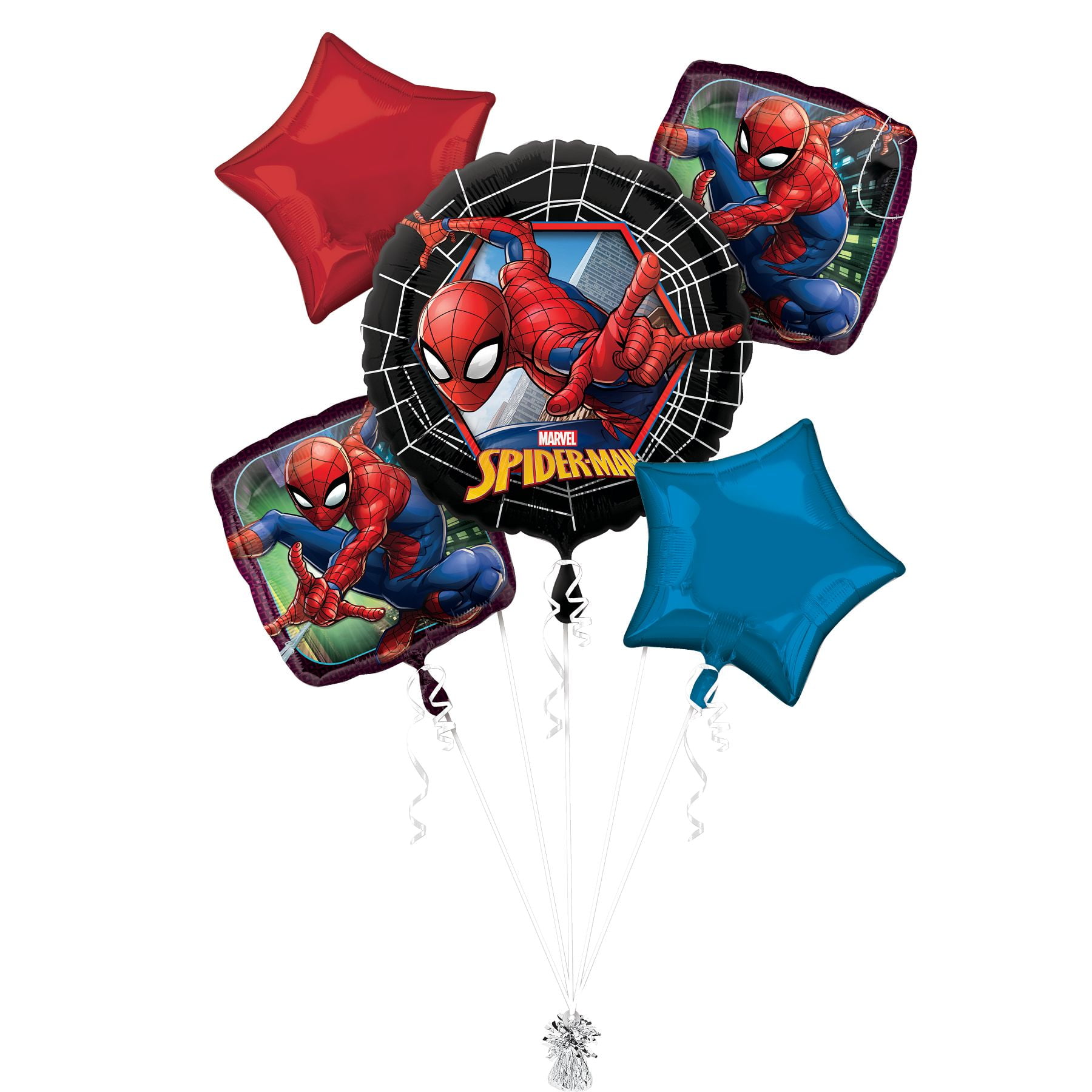 Spiderman Foil Balloon Bouquet, 5 Pieces Helium Filled with Ribbon and ...
