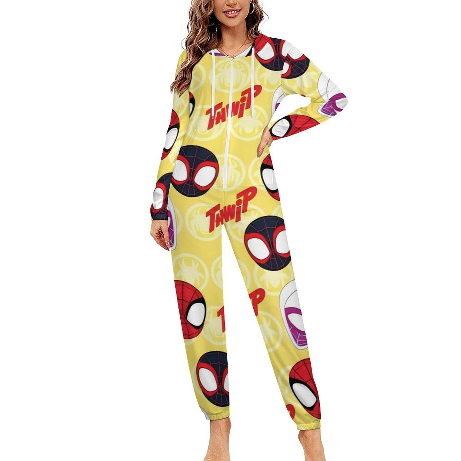 Spiderman Hood zipper one-piece pajamas for women 4XL - Walmart.com