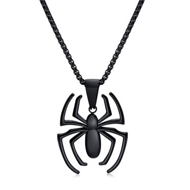 Marvel Stainless Steel & Black IP Spider-Man Face Pendant with ...