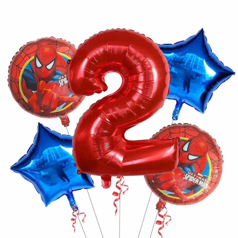 Spiderman Number 2 Birthday Party Foil Balloons Red Blue Kids Balloons ...