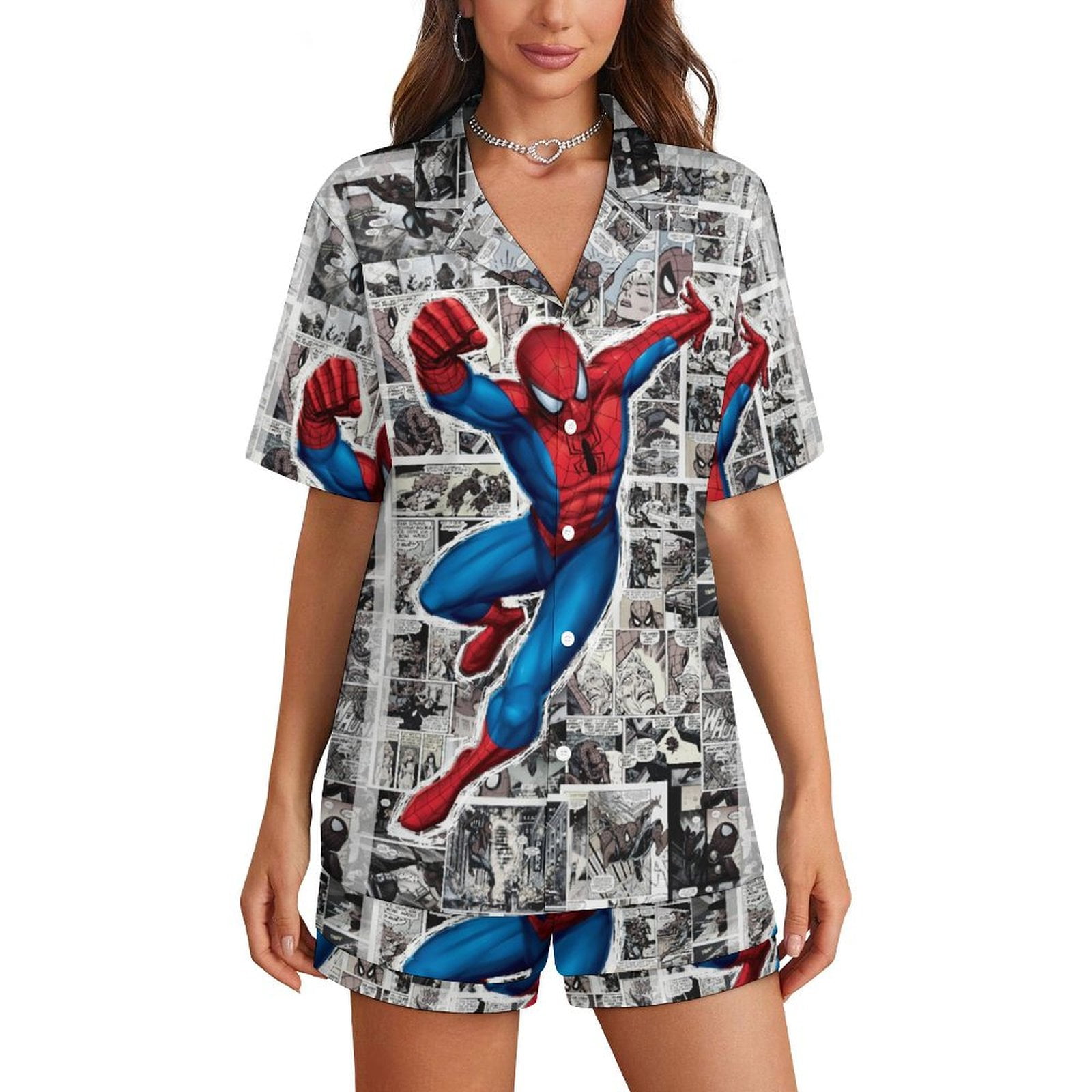 Spiderman Pajamas Set Button Down 2 Piece Pjs Shorts Set Soft ...