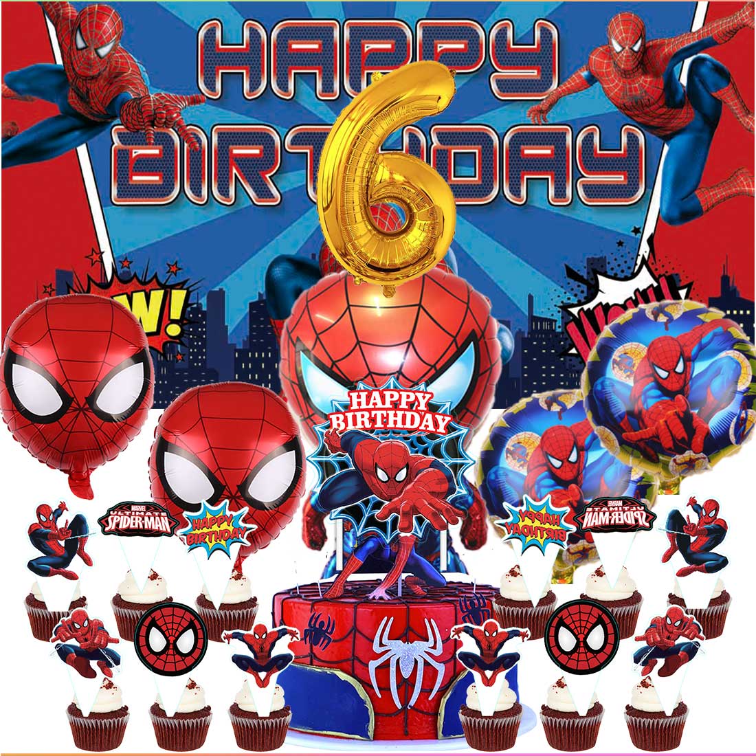 Spiderman Party Supplies Decor 6th Kit Balloons Birthday Cake Topper ...