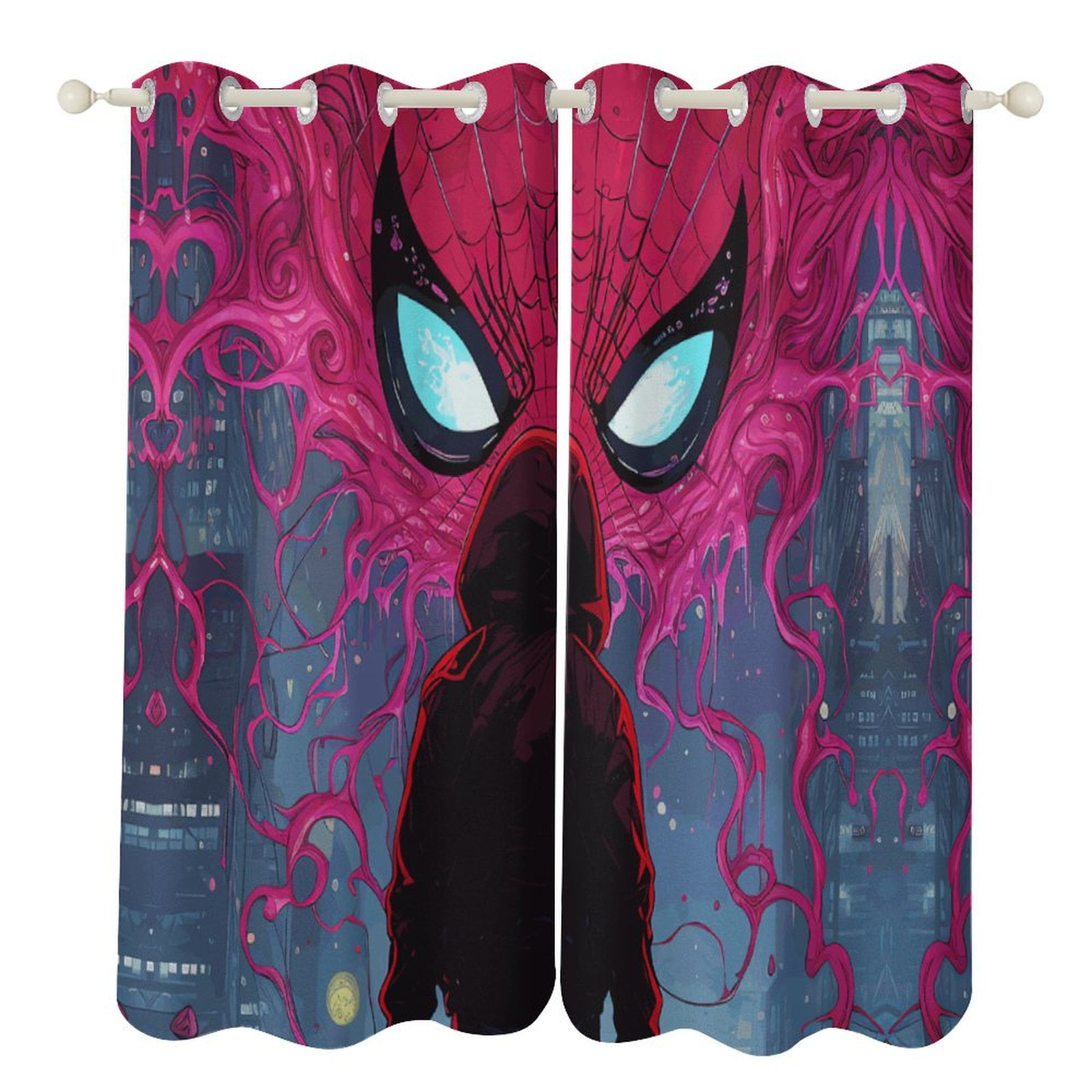 Spiderman Print Perforated Curtains Living Room Bedroom Blackout Noise ...