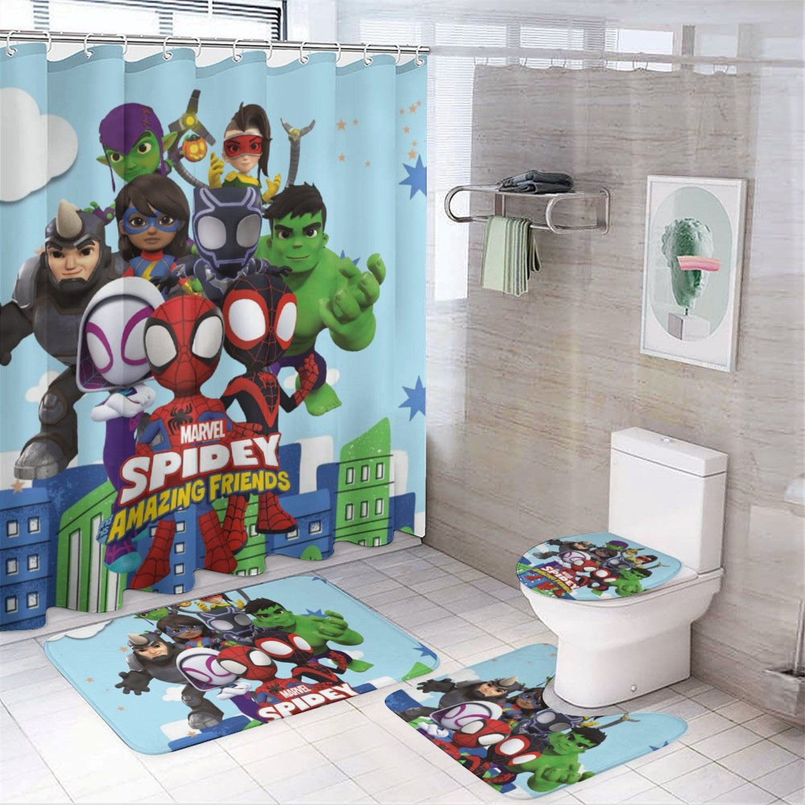 Spiderman Spidey And His Amazing Friends 4 Pcs Bathroom Shower Curtain ...