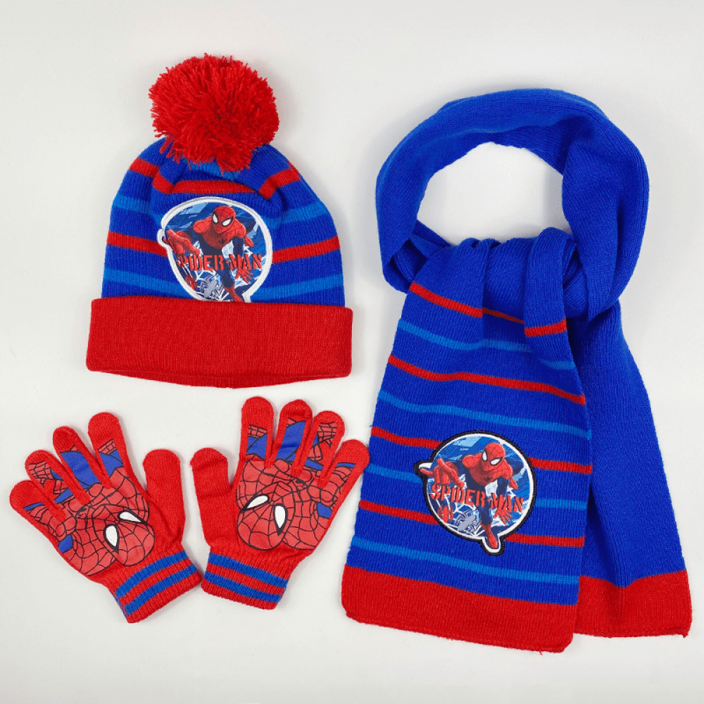 Spiderman Superhero-Themed Winter Hat and Scarf Set for Kids, Warm ...