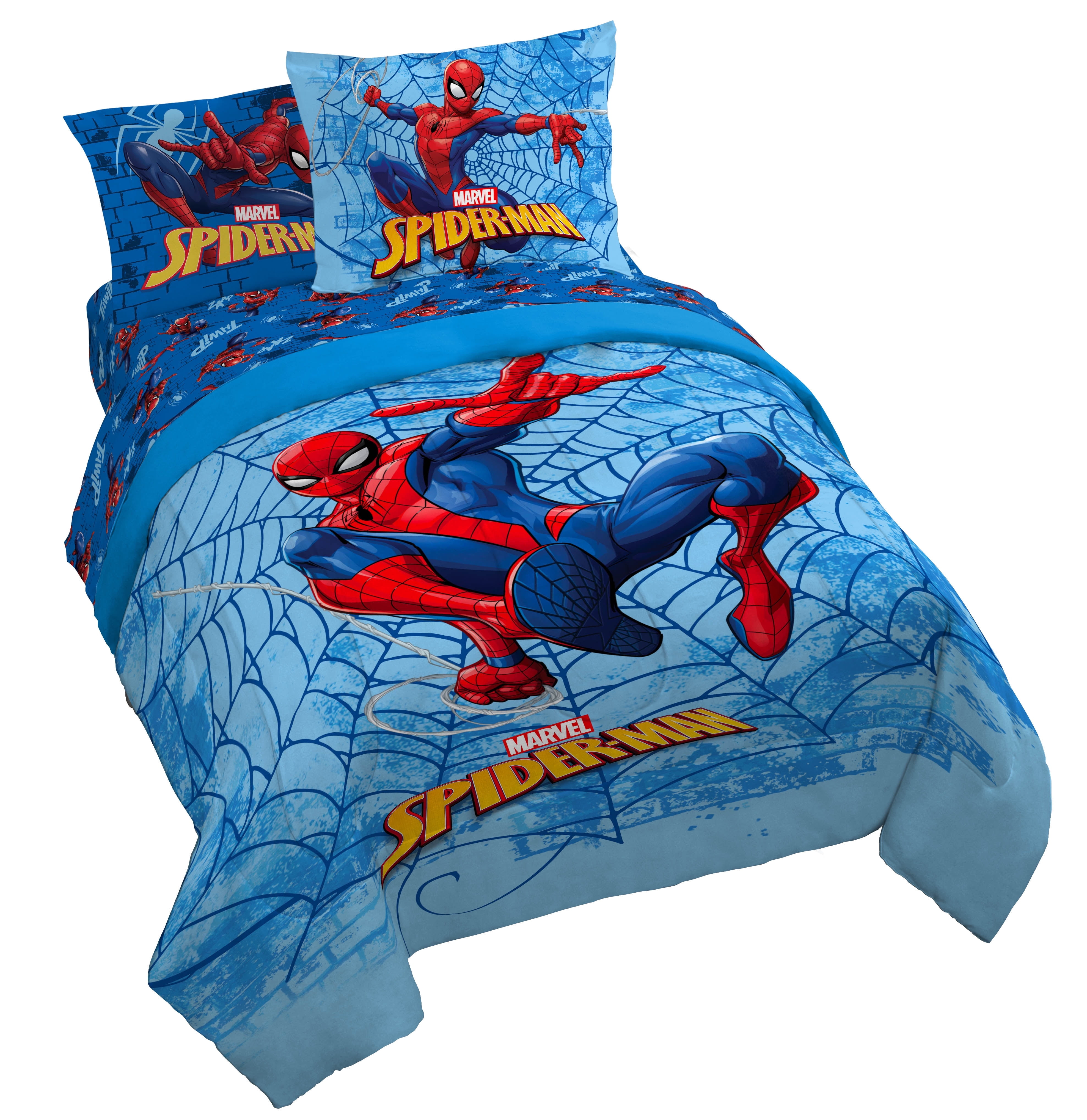 Spiderman Swinging In 7 Piece Full Size Comforter Set with Shams ...