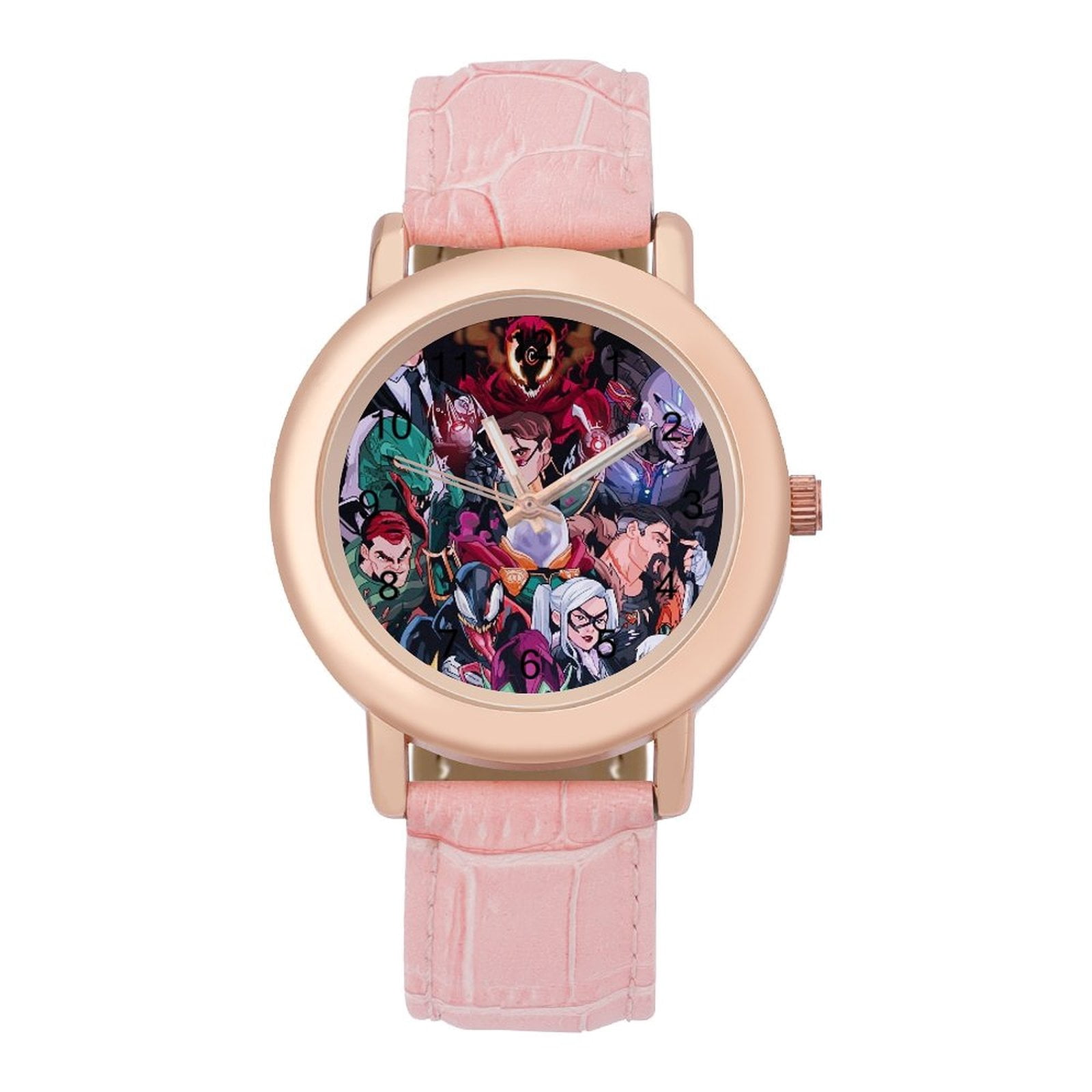 Spiderman Watch Ladies Classic Simple Pink Leather Wrist Watches Round ...