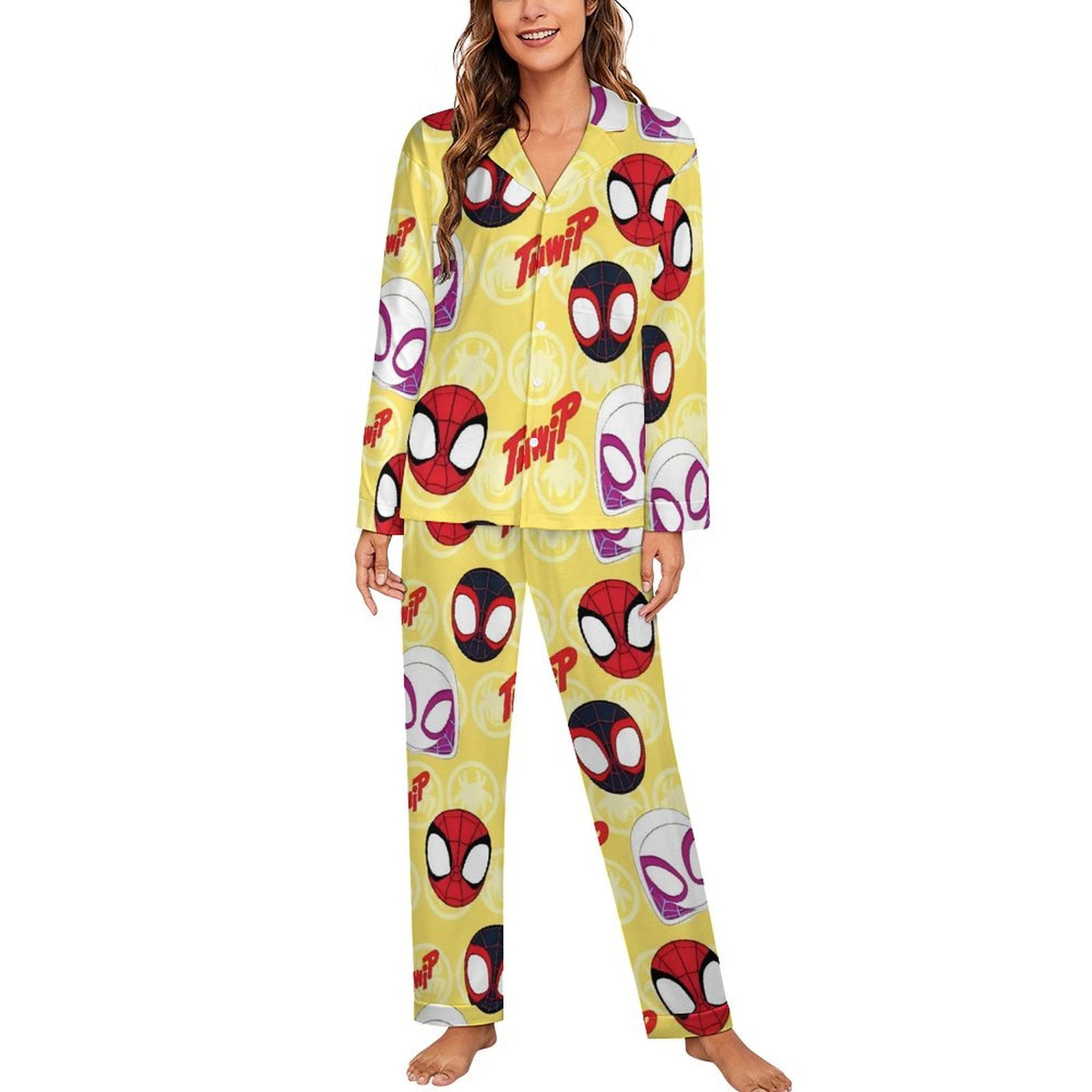 Spiderman Women's Long Sleeve Cuban Tie Pocket Pajama Set 2XL - Walmart.com