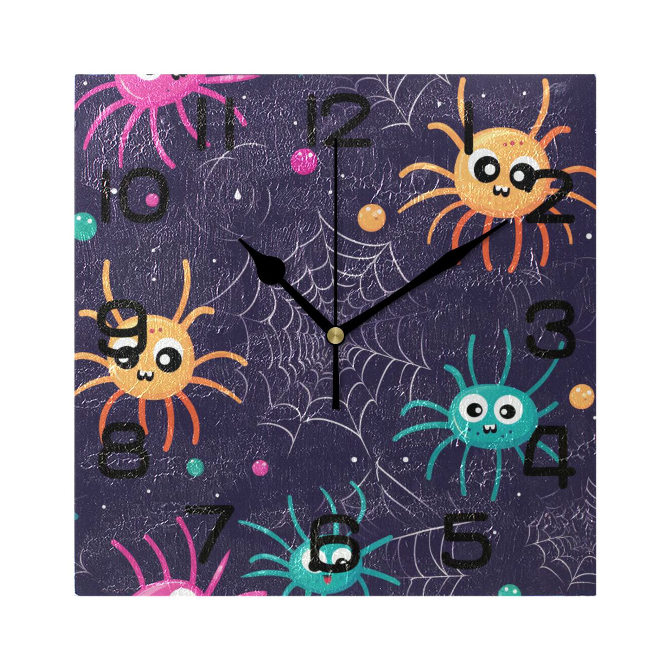 Spiders Cute Cartoon Wall Clock Square Silent Non-Ticking Battery ...