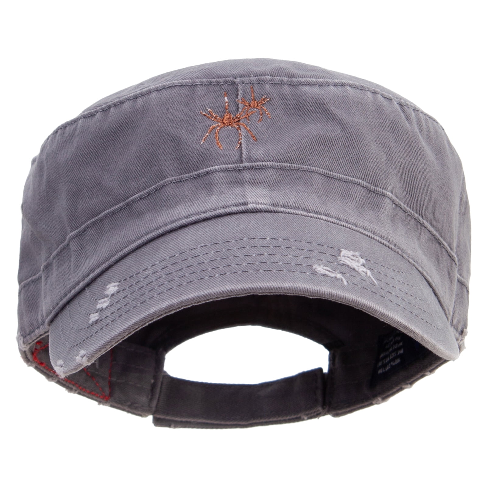 Spiders Illustration Embroidered Enzyme Frayed Solid Army Caps - Grey ...