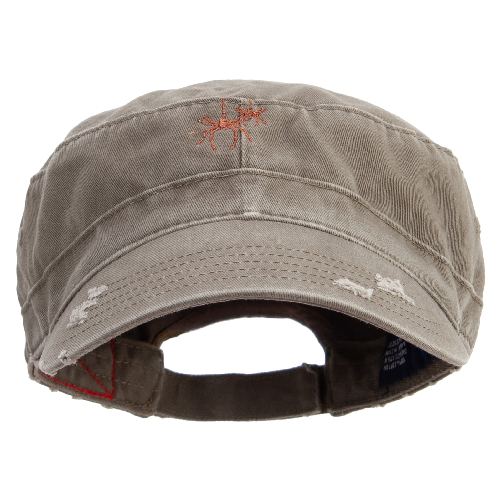 Spiders Illustration Embroidered Enzyme Frayed Solid Army Caps - Olive ...