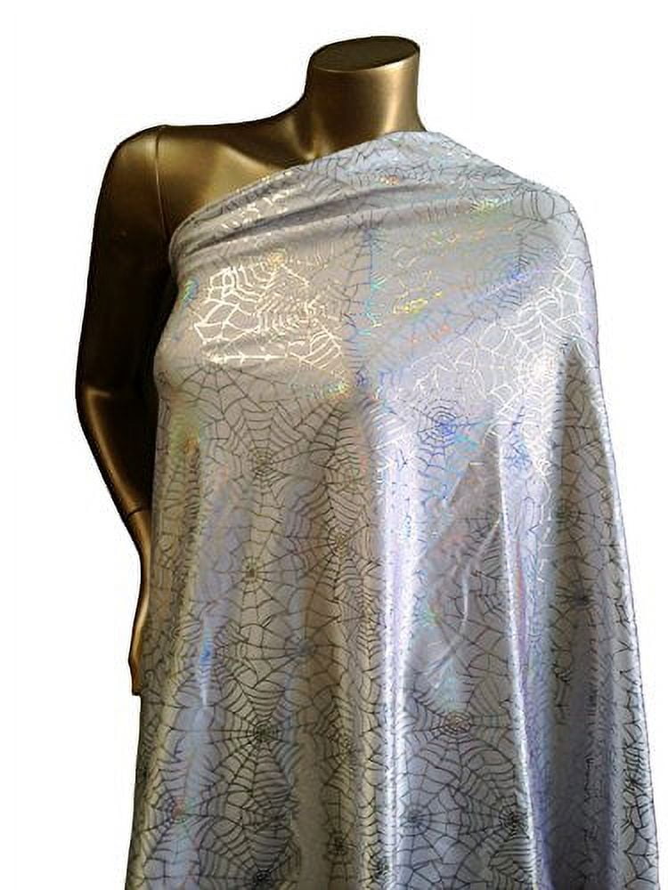 Spiderweb Pattern Shiny Silver Iridescent Foil on Stretch Nylon Spandex ...
