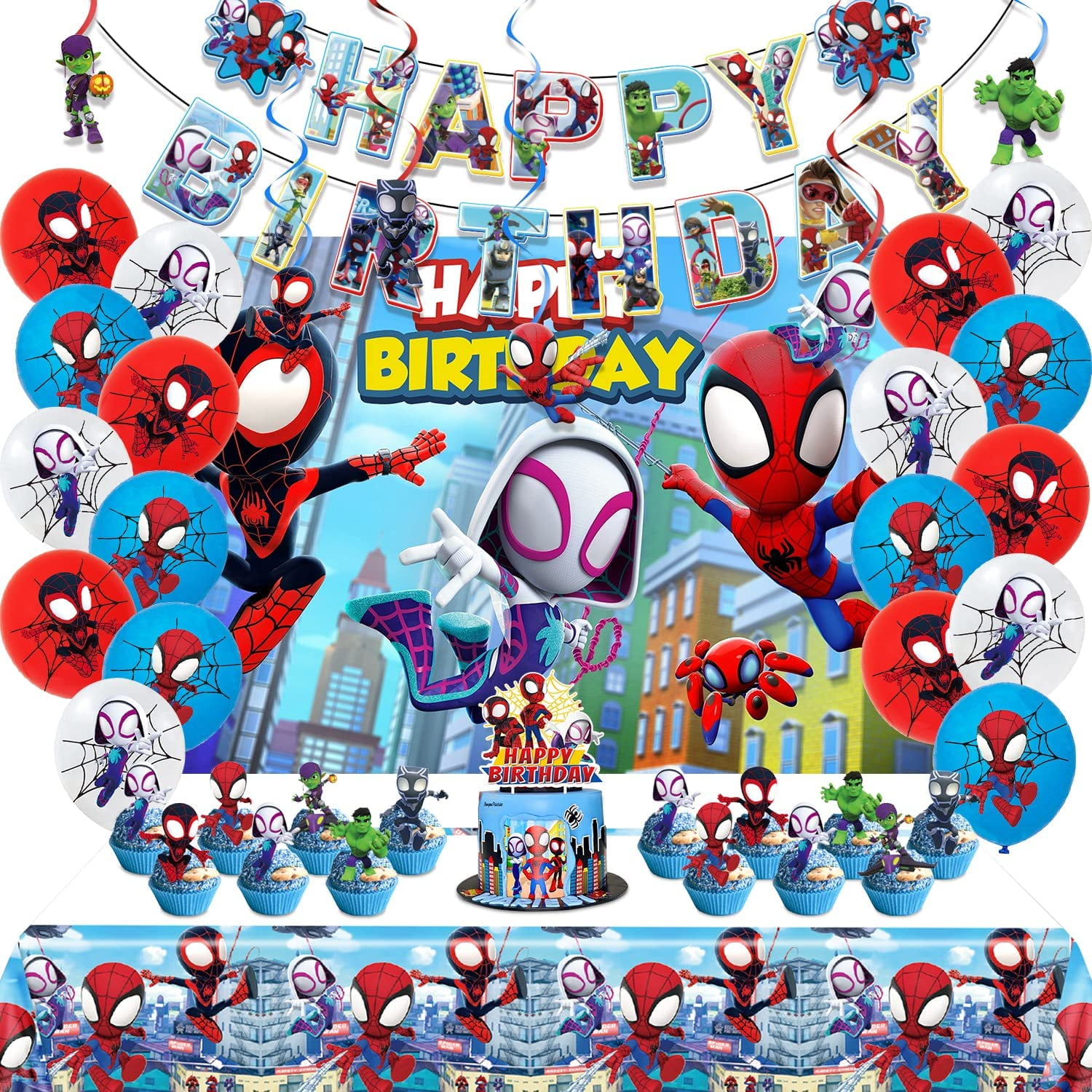 Spidey Birthday Decorations, 52Pc Party Supplies Set Include Banner ...