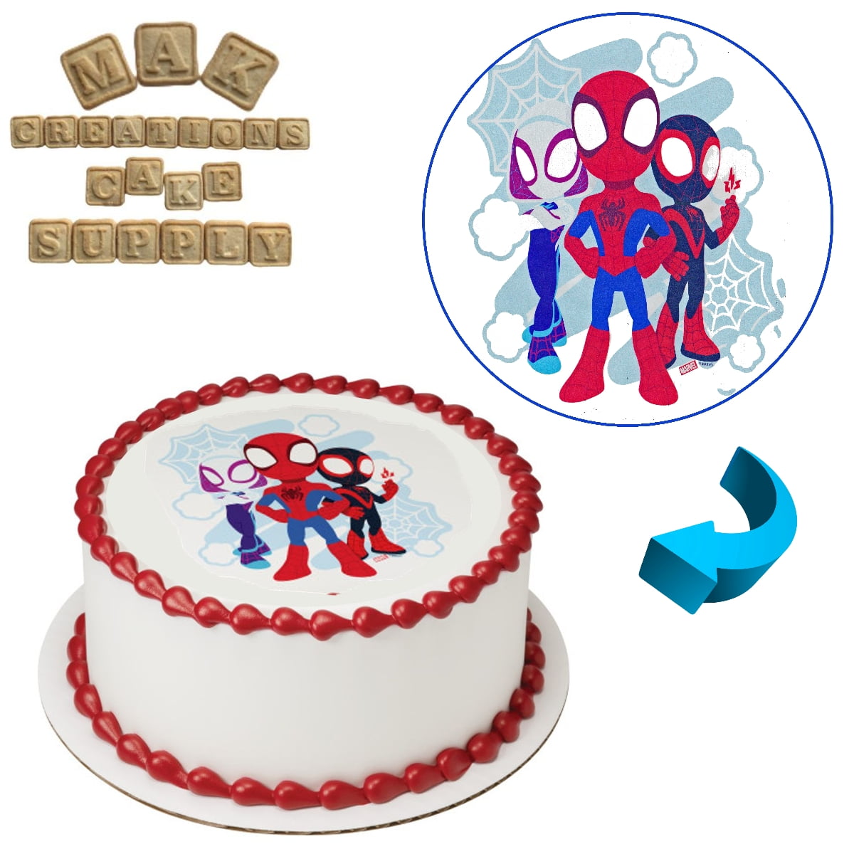 Spidey & Friends 8" Round Edible Cake Topper ~ Can be used on 8", 9" or ...