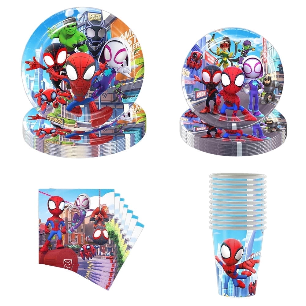Spiderman Themed Kids Birthday Party Tableware Set - Plates, Cups ...