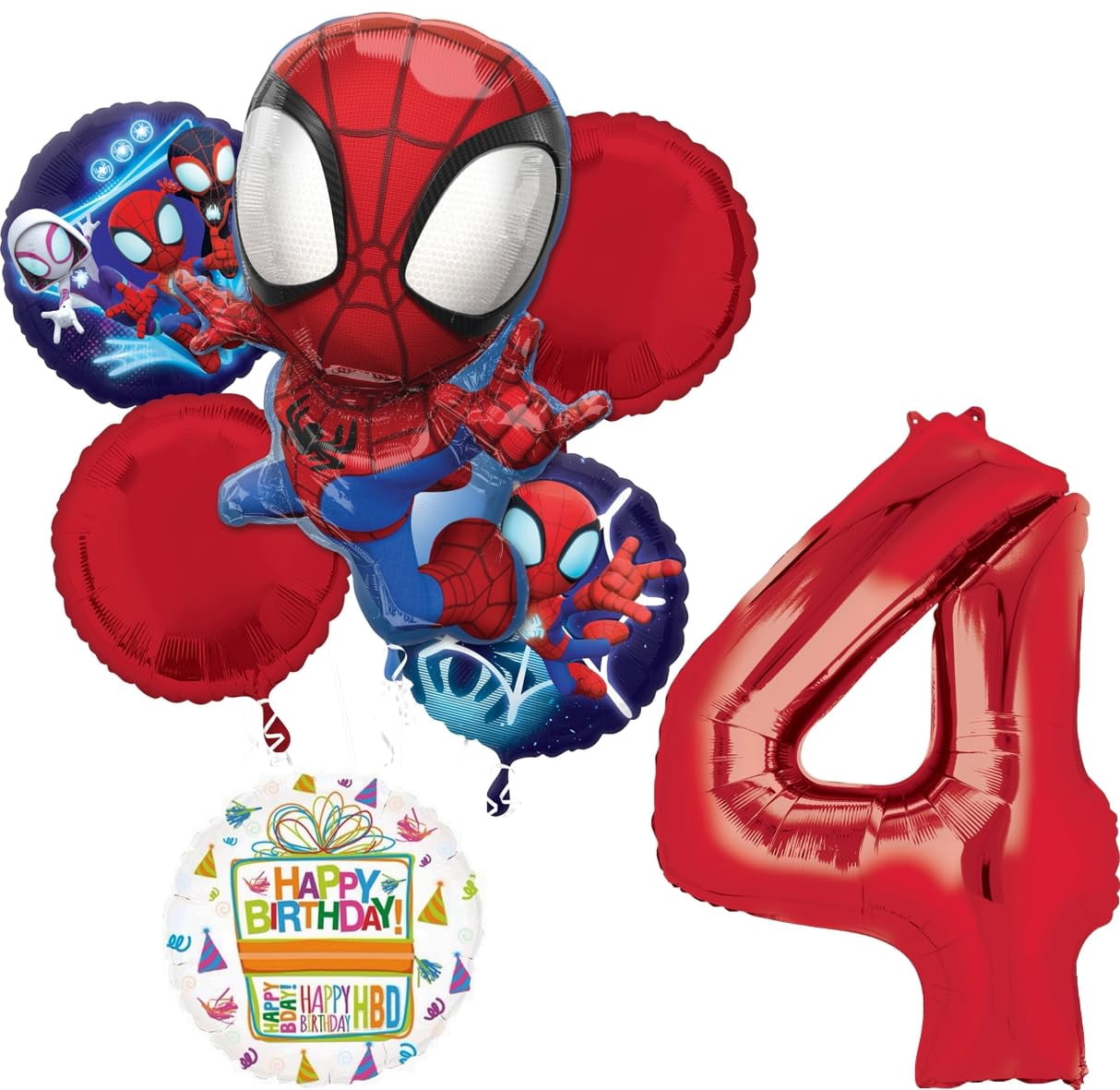Spidey and Friends PresNok 4th Birthday Party Supplies 7pc Foil Balloon ...
