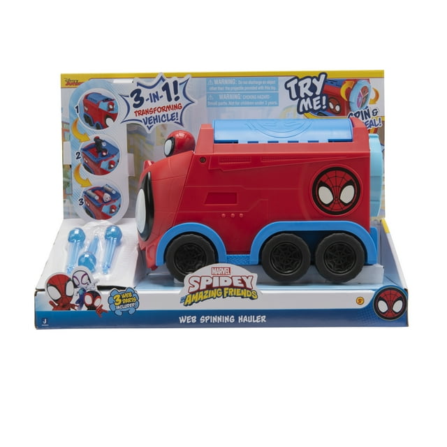 Marvel's Spidey & Friends Web Spinning Hauler Vehicle with Spiderman ...