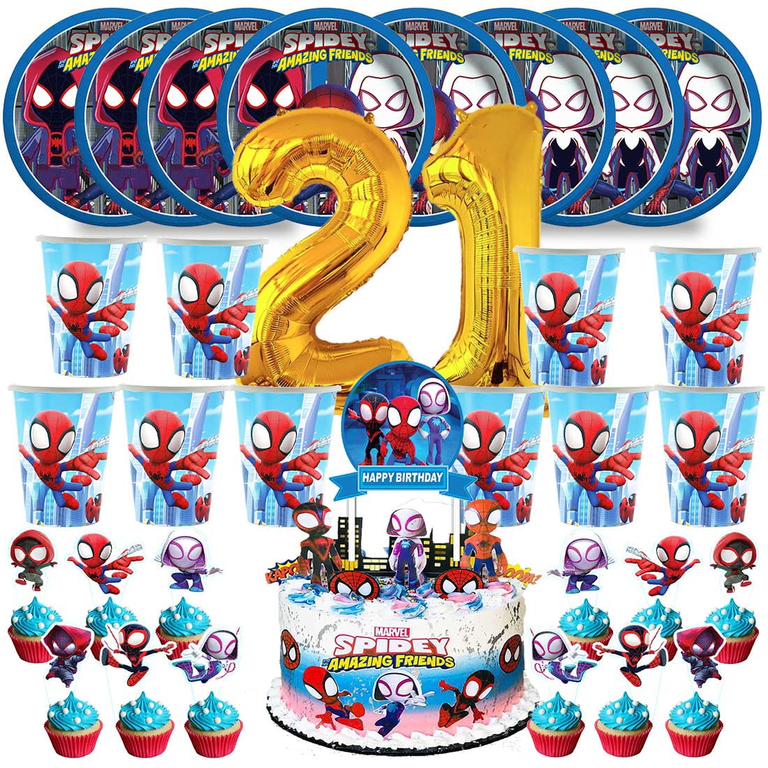 Spidey and his Amazing Friends Birthday 21th Cups Party Supplies Plates ...