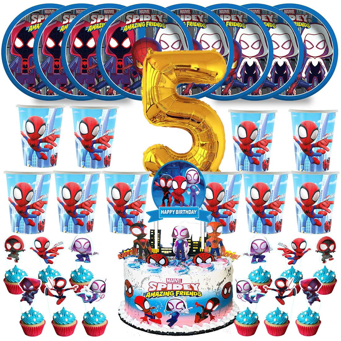 Spidey and his Amazing Friends Birthday 5th Cups Party Supplies Plates ...
