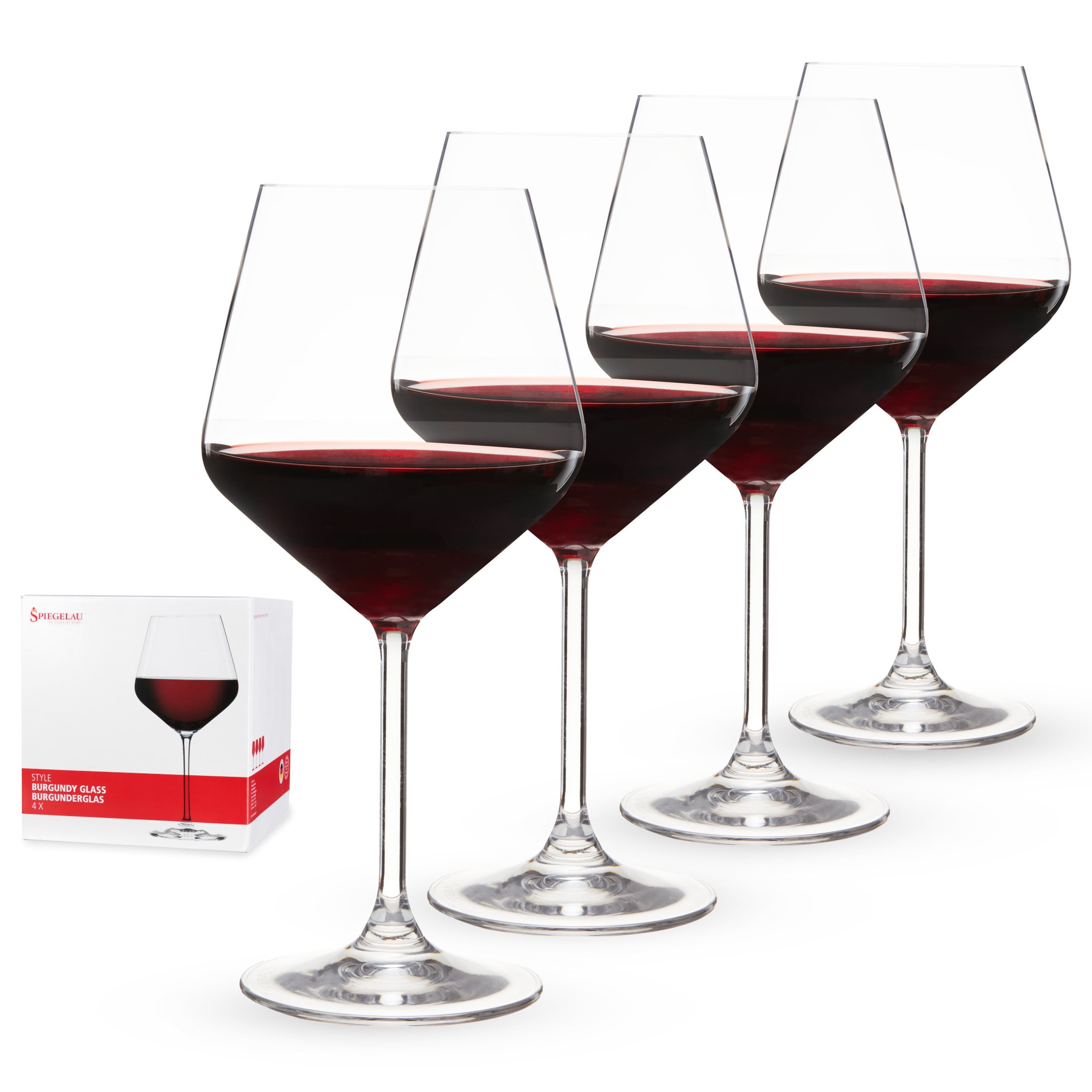 Spiegelau Style Burgundy Wine Glasses, Set of 4, European-Made Lead ...