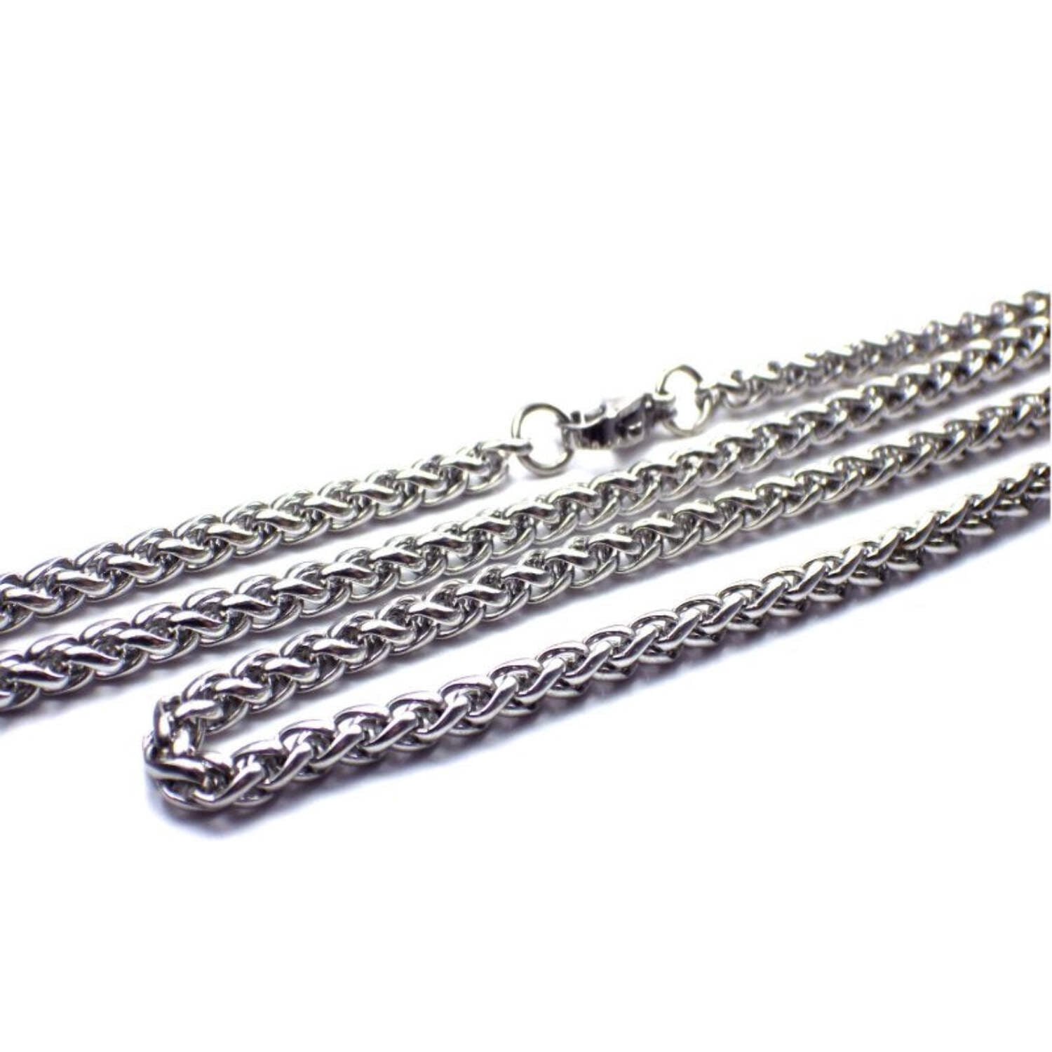 Spiga Chain Silver Color Stainless Steel Franco Wheat Necklace 3mm ...