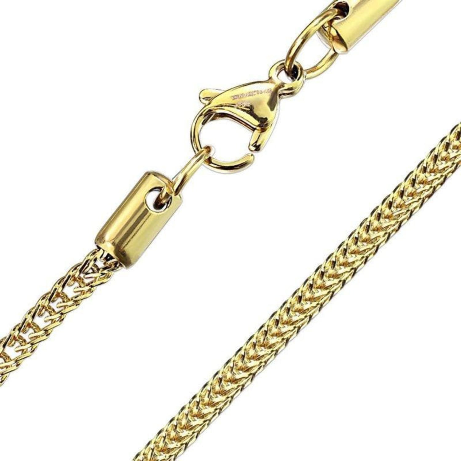 Spiga Franco Wheat Chain Necklace Gold PVD Plated Stainless Steel 2.3mm ...