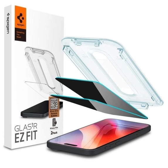 Spigen Glastr EZ Fit Privacy Film Screen Protector 2 Pack for iPhone 16 ...