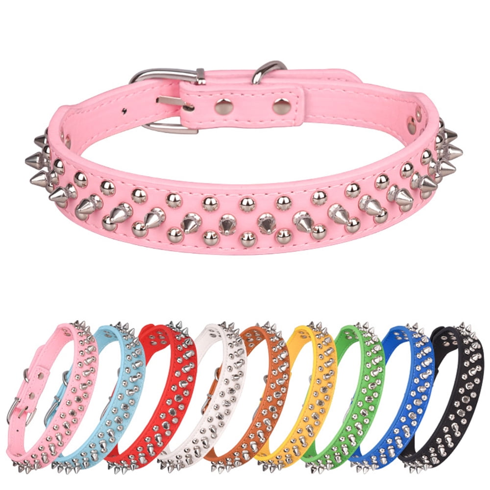 Spike Dog Collar Riveted Adjustable PU Leather Collar For Medium Large ...