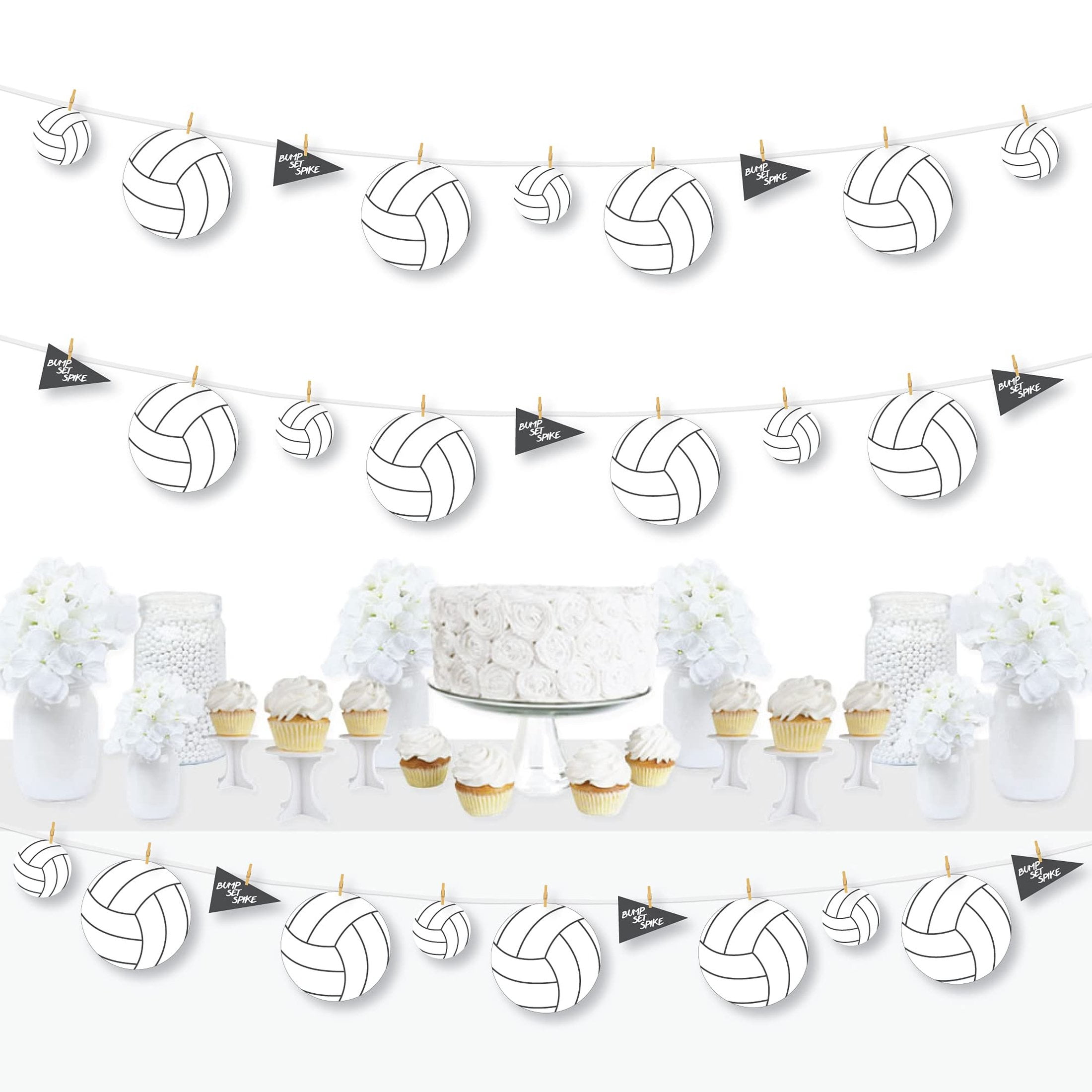 Spike & Serve Volleyball Party Decor Kit - 44pc Clothespin Garland ...