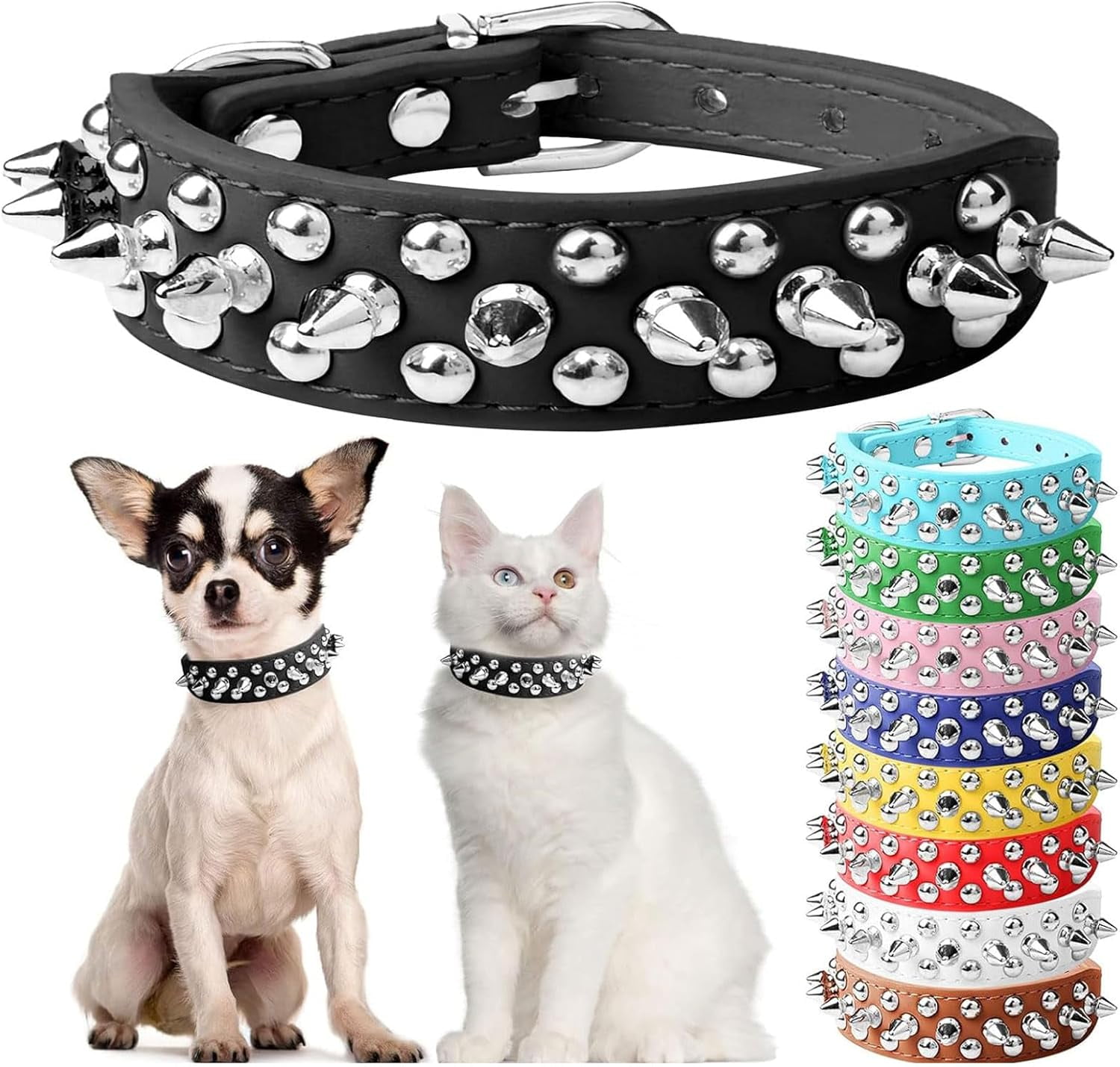 Spiked Dog Cat Collar Male Black Soft Leather Spike Puppy Collars ...