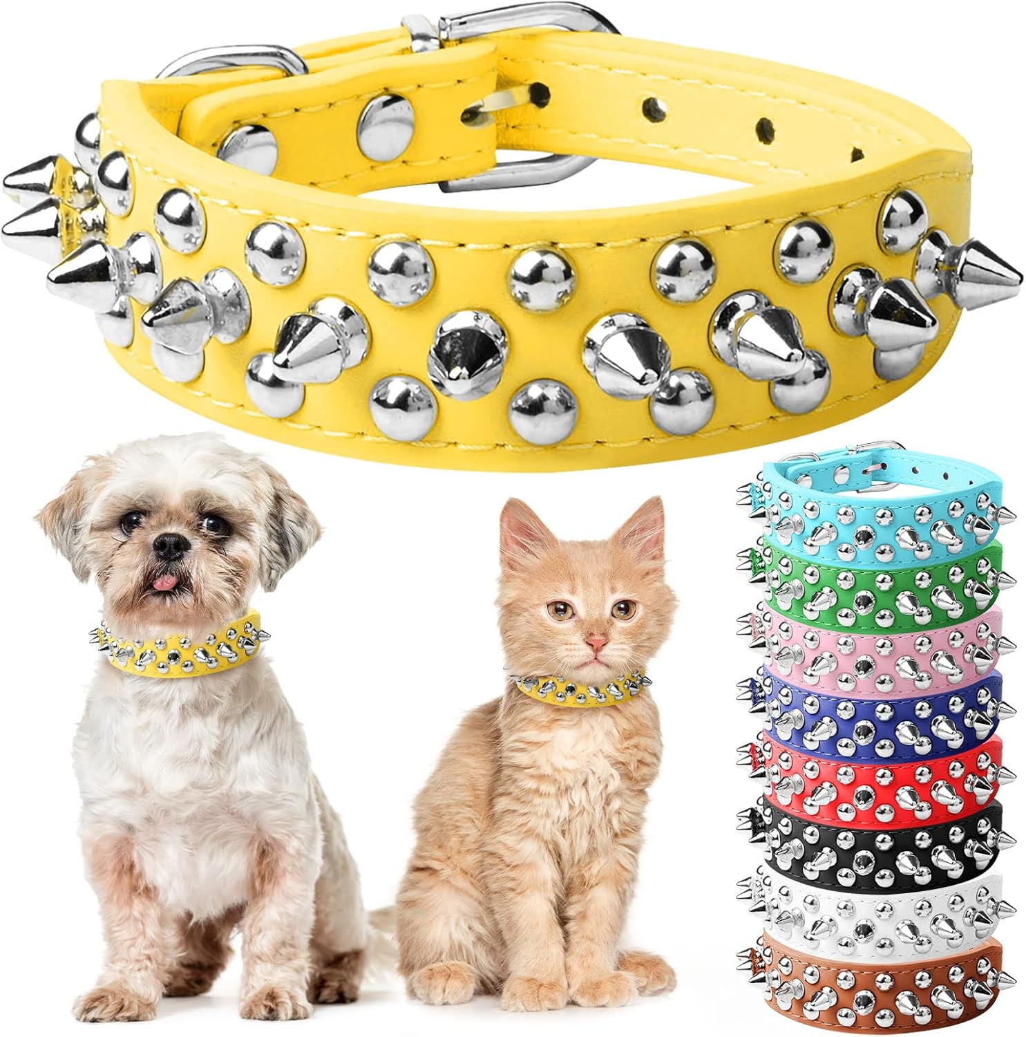 Spiked Dog Cat Collar Male Black Soft Leather Spike Puppy Collars ...