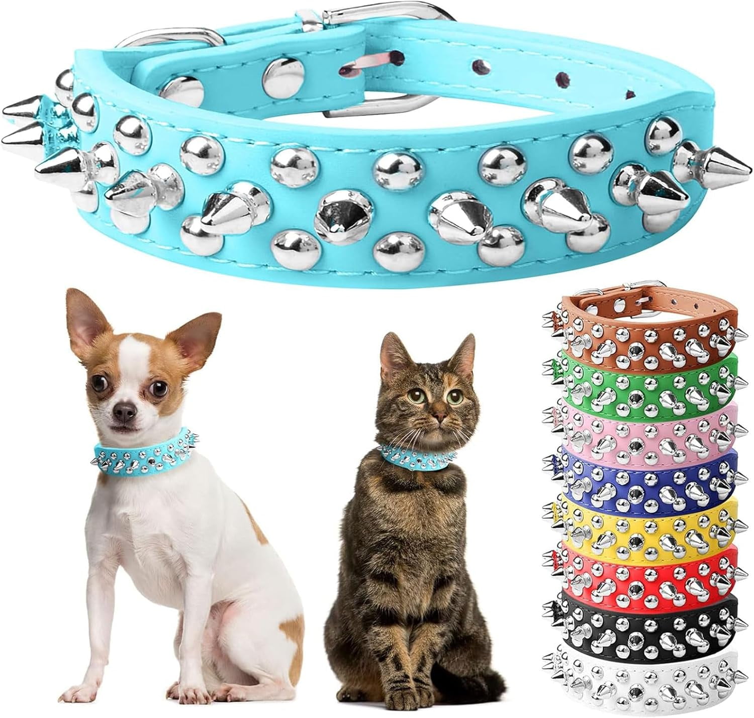 Spiked Dog Cat Collar Male Black Soft Leather Spike Puppy Collars ...