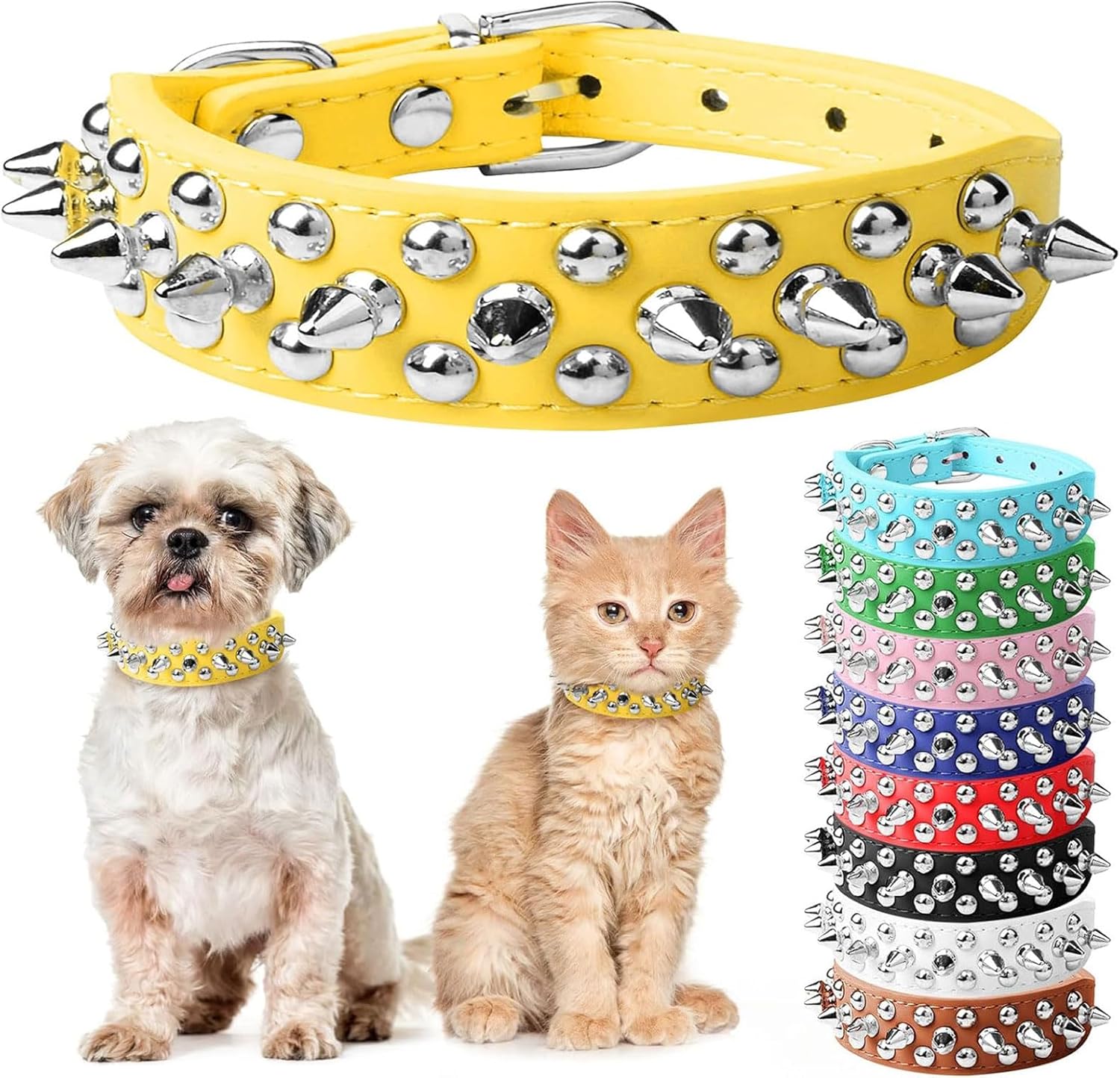 Spiked Dog Cat Collar Male Black Soft Leather Spike Puppy Collars ...