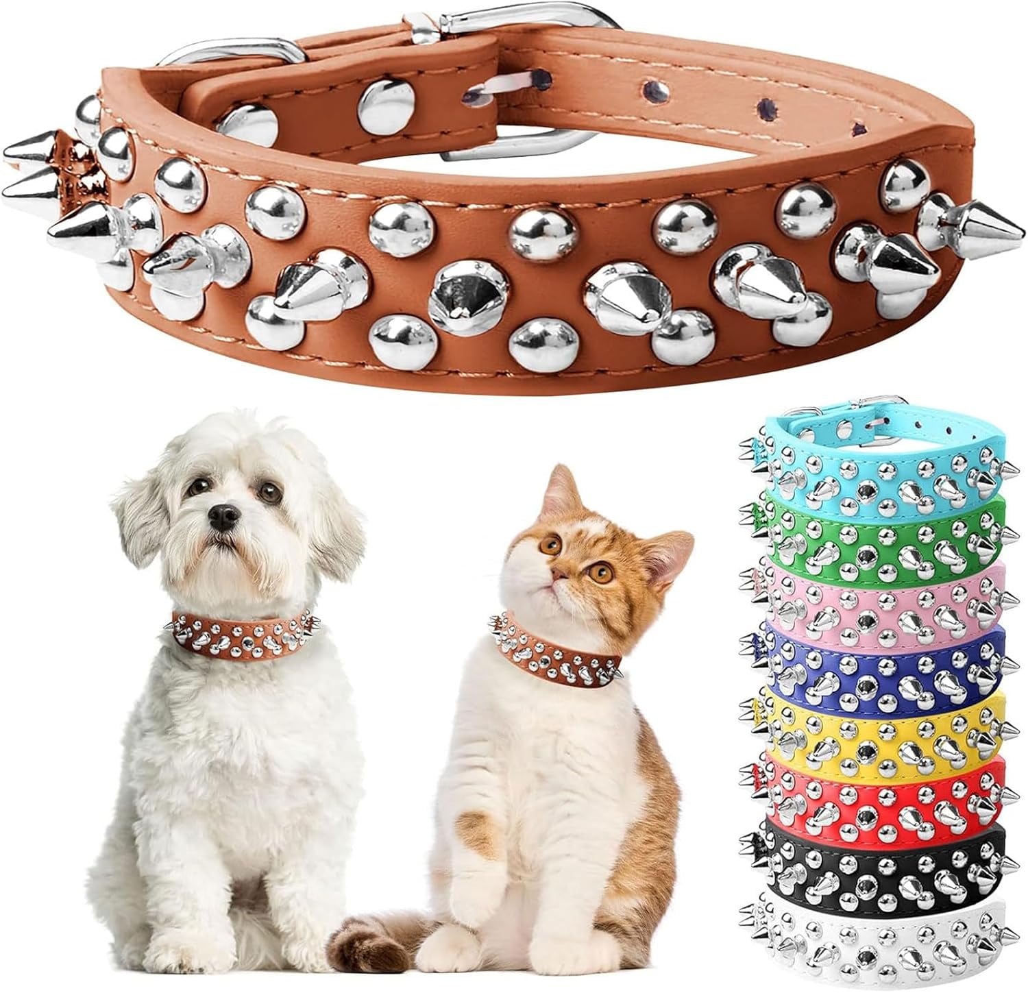 Spiked Dog Cat Collar Male Black Soft Leather Spike Puppy Collars ...