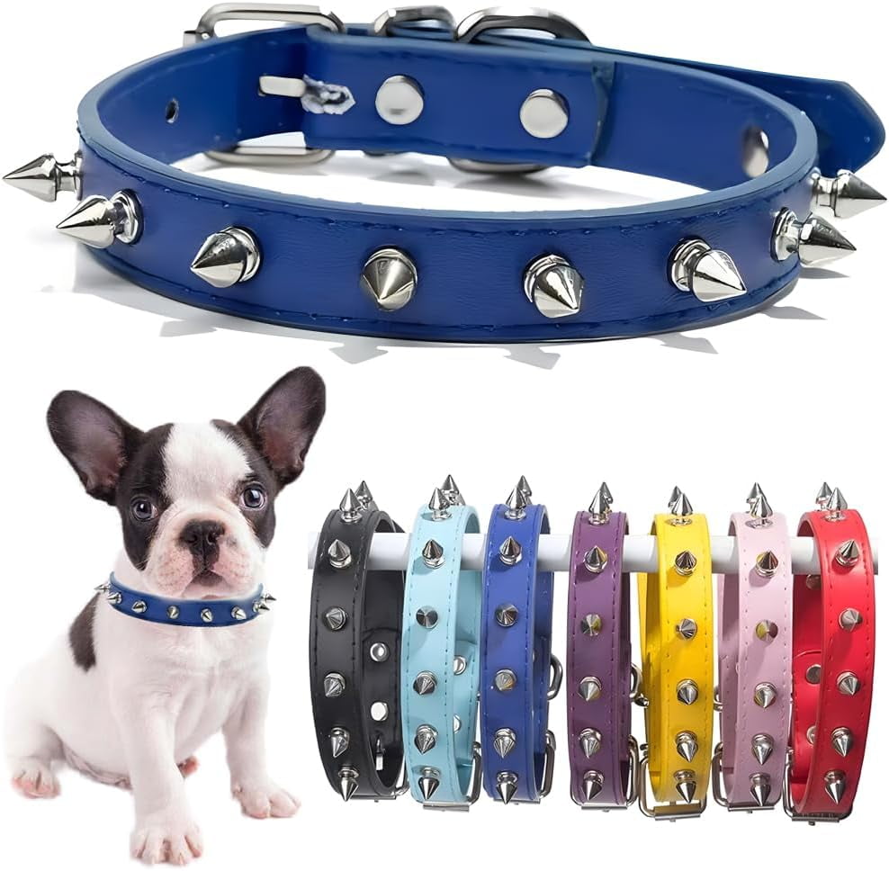 Spiked Dog Collar for Small Dogs PU Leather Spike Puppy Collar Anti ...