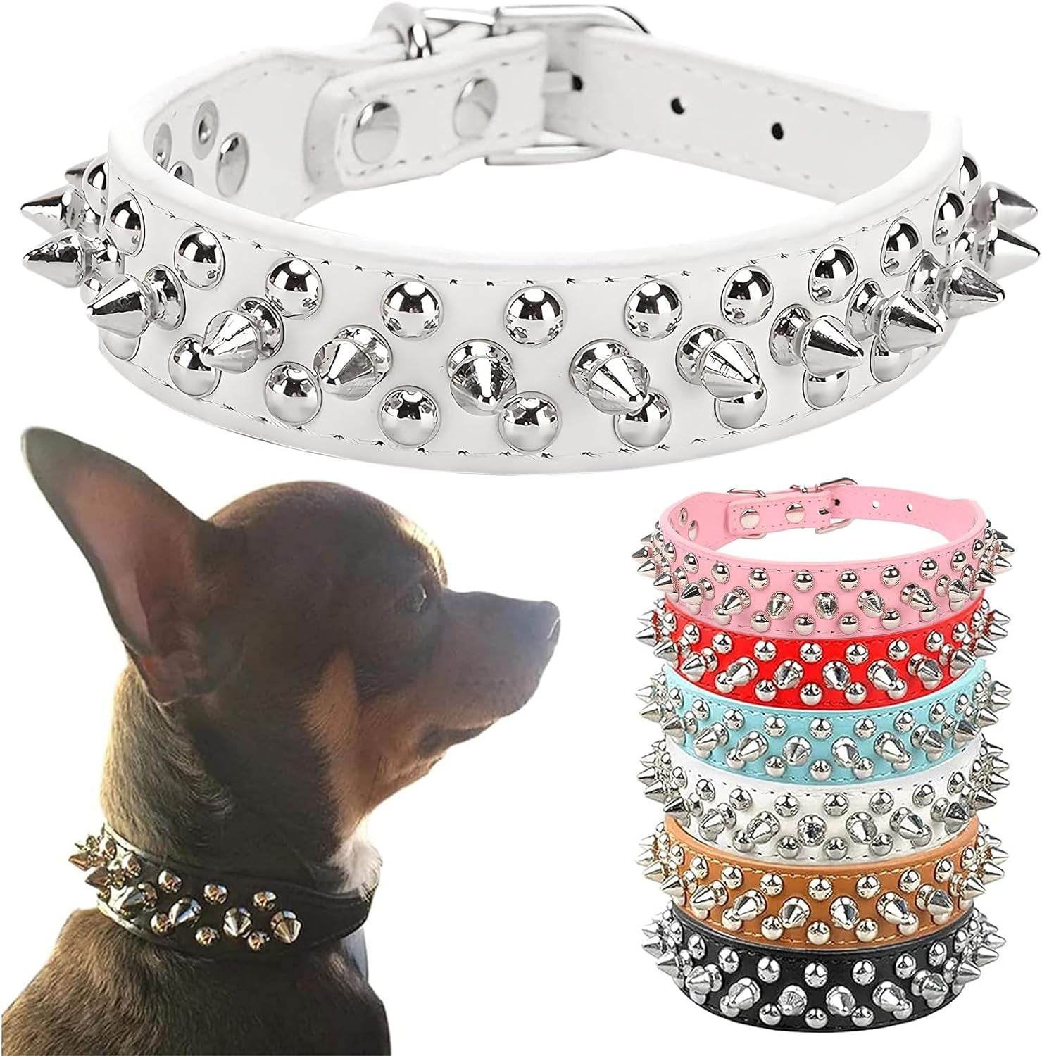 Spiked Dog Collar Soft Pu Leather Funny Mushrooms Rivet Spike Studded ...