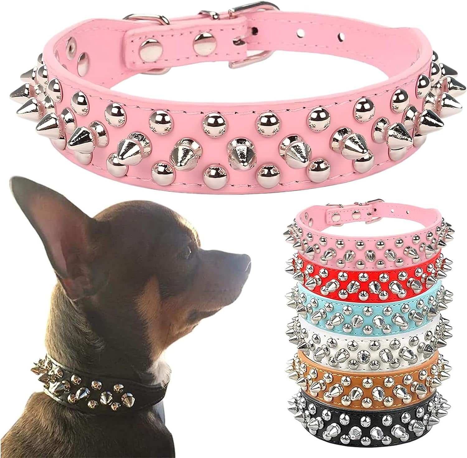 Spiked Dog Collar Soft Pu Leather Funny Mushrooms Rivet Spike Studded ...