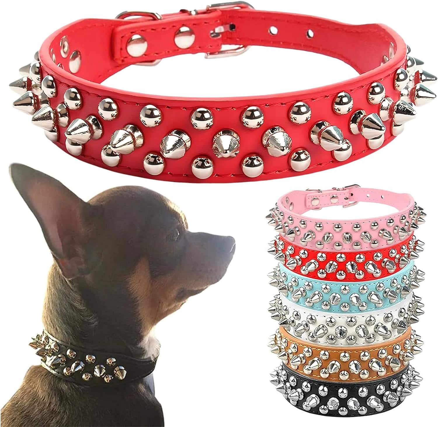 Spiked Dog Collar Soft Pu Leather Funny Mushrooms Rivet Spike Studded ...