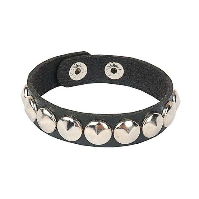 Spiked Studded Bracelet Black Leather Rivets Punk Bracelet Cuff Wrap ...